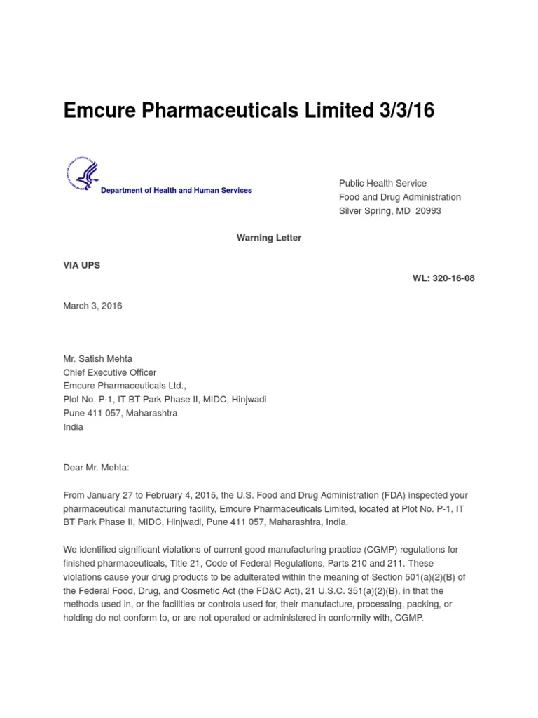 Fda Warning Letters | PDF | Federal Food | Food And Drug Administration