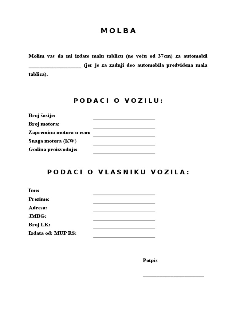Molba Za Tablicu Manjih Dimenzija | PDF