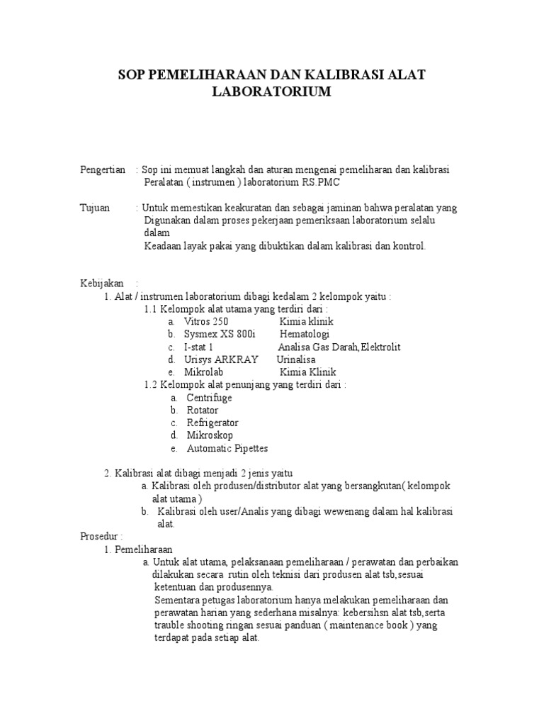 SOP Pemeliharaan & Kalibrasi Alat Laboratorium | PDF