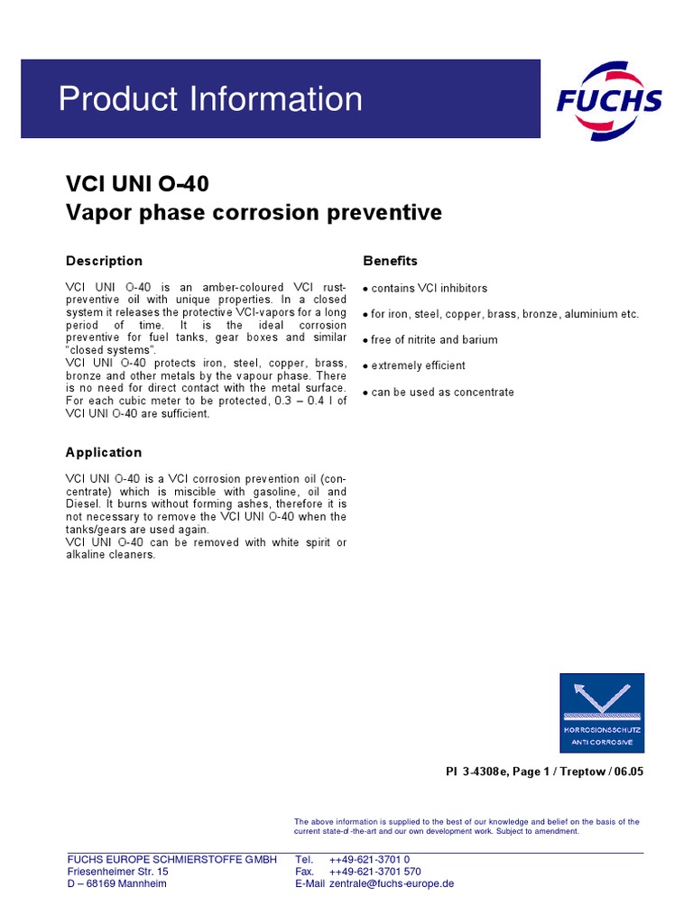 TD - Anticorit VCI UNI O-40en | PDF