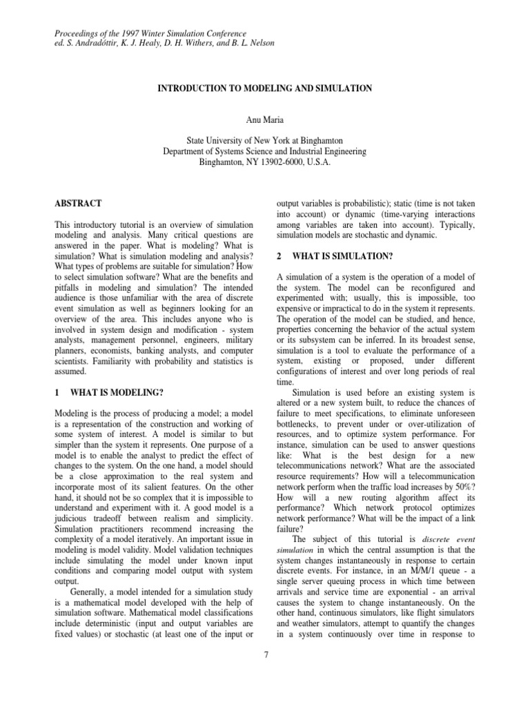 White Paper Introduction To Modeling and Simulation by Anu Maria PDF ...