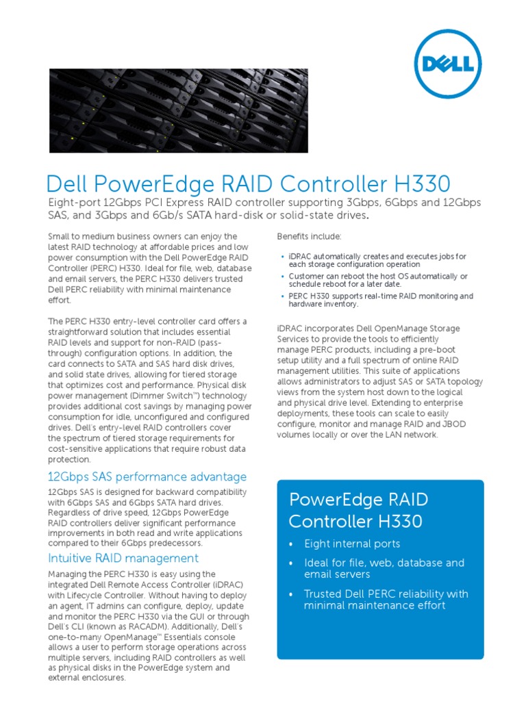 Dell PowerEdge RAID Controller H330 | PDF | Solid State Drive | Hard Disk Drive