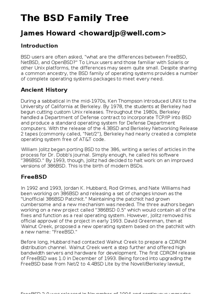 The BSD Family Tree | PDF | Berkeley Software Distribution | Mac Os