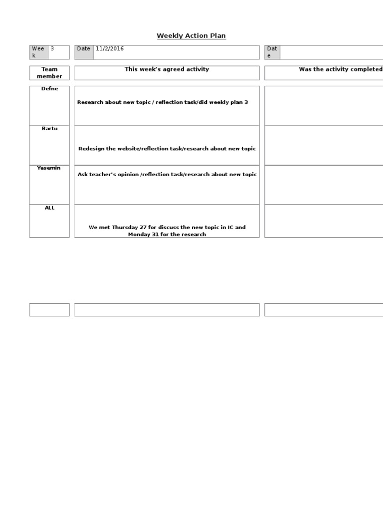 Weekly Action Plan | PDF