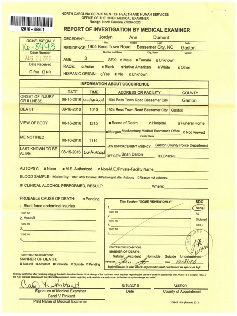 Jordyn Dumont Autopsy Report | PDF