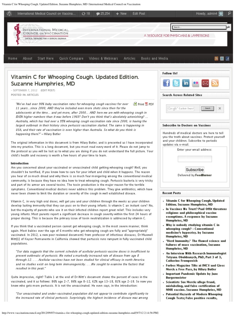 Vitamin C For Whooping Cough. Updated Edition. Suzanne Humphries MD ...