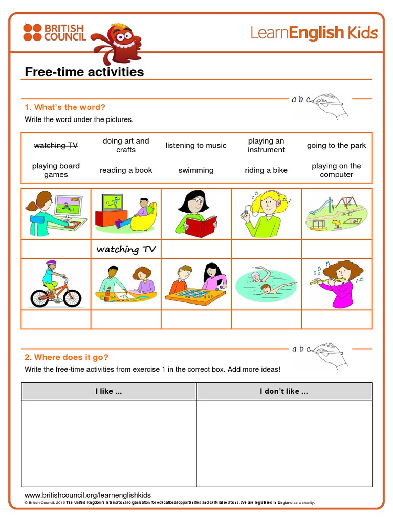 Worksheets Free Time Activities | PDF