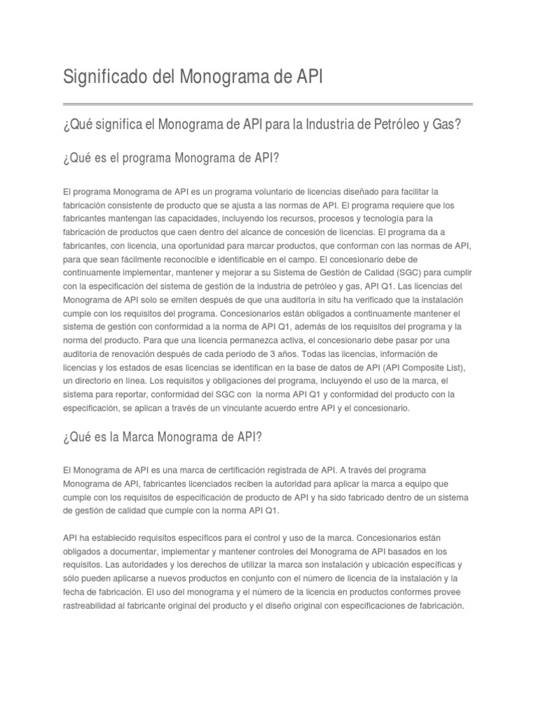 API Monogram Spanish | PDF | Sistema de manejo de calidad | Calidad ...