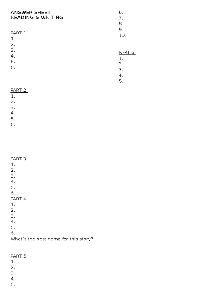 Answer Sheet Reading & Writing | PDF