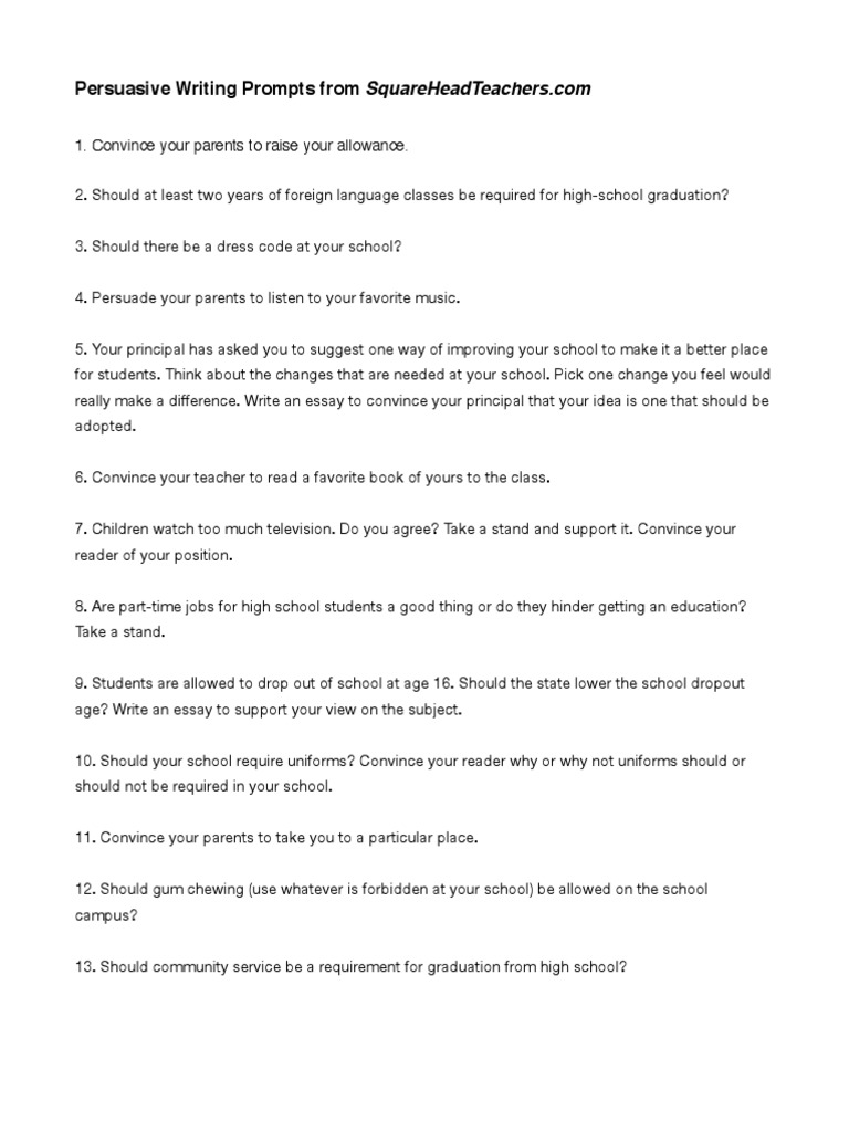 Persuasive Writing Prompts | PDF | Essays | Tobacco Smoking