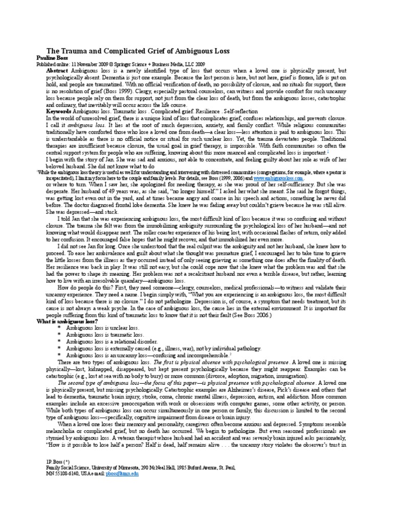 The Trauma and Complicated Grief of Ambiguous Loss | PDF | Grief ...