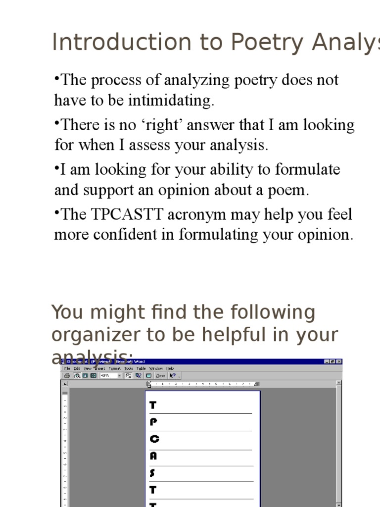 Poetry Analysis Using TPCASTT Method | PDF | Poetry