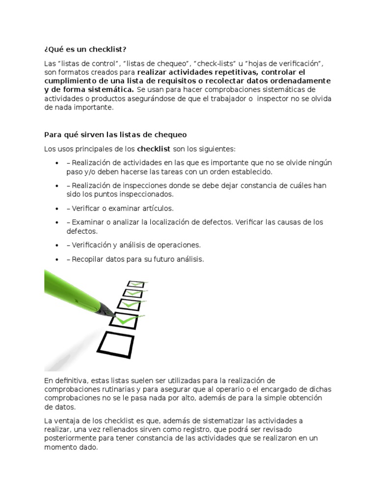 Qué Es Un Checklist | PDF | Toma de decisiones | La satisfacción del ...