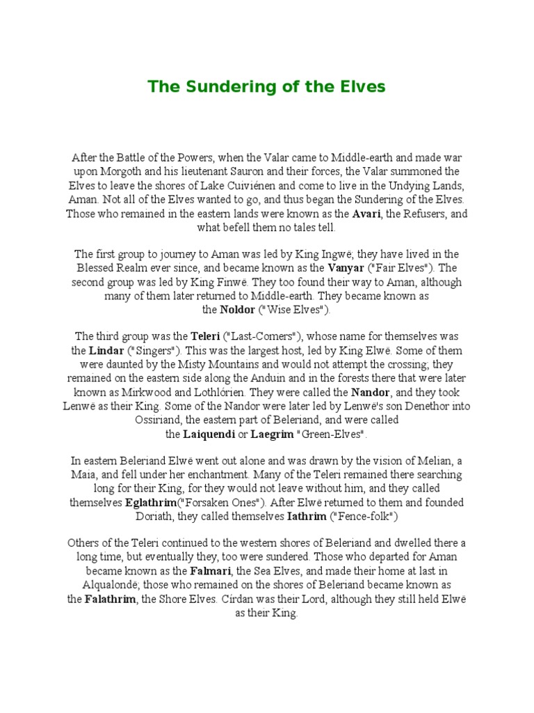 The Sundering of The Elves | PDF | Elf (Middle Earth) | Middle Earth