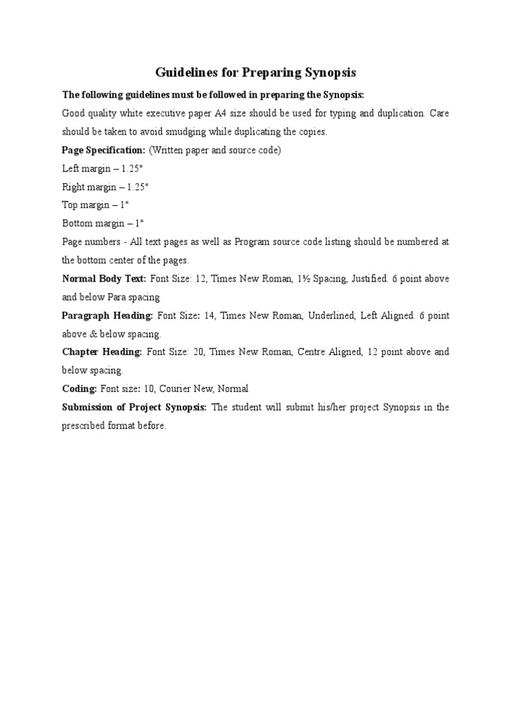 Guidelines For Preparing Synopsis | PDF