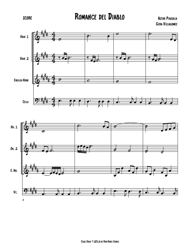 Romance Del Diablo (Dos Oboes, Corno Inglés y Cello) | PDF