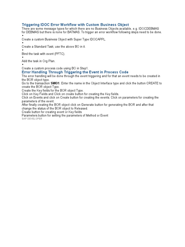 Triggering Idoc Error Workflow With Custom Business Object Pdf Information Technology