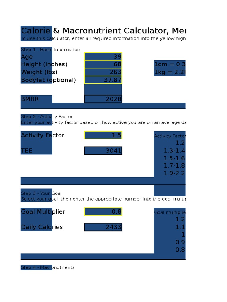 Calorie & Macronutrient Calculator, Men | PDF | Physical Exercise | Dieting