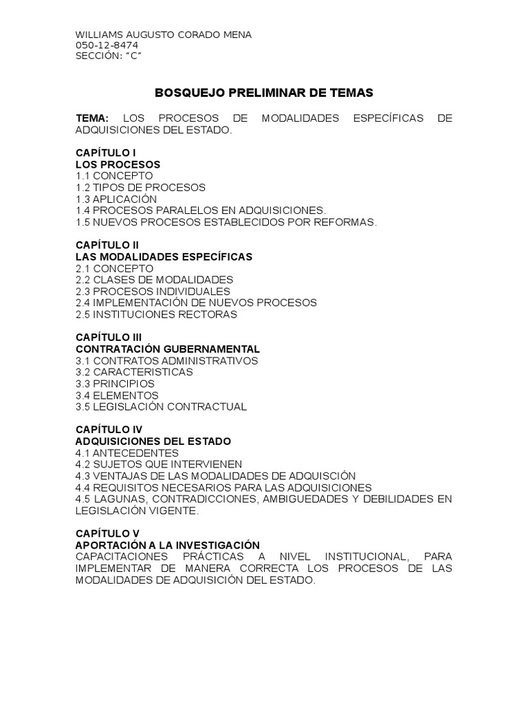 Bosquejo Preliminar de Temas | PDF