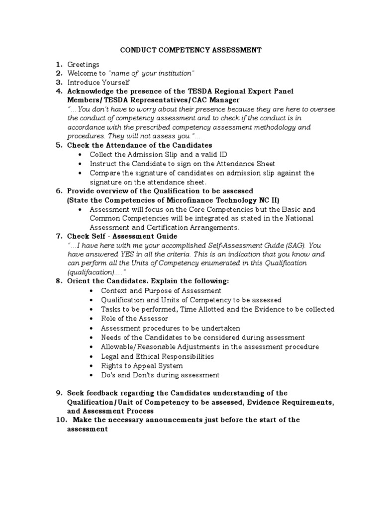 Conduct Competency Assessment - Docx Script Bay | PDF | Educational ...
