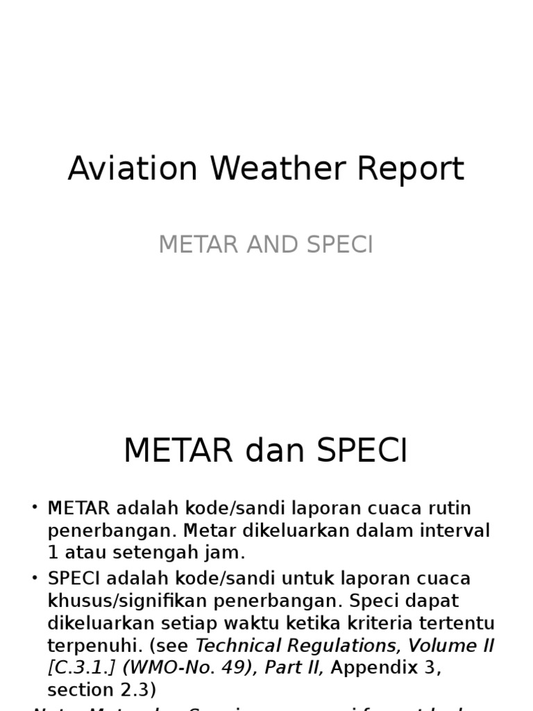 Aviation Weather Report (METAR SPECI) | PDF