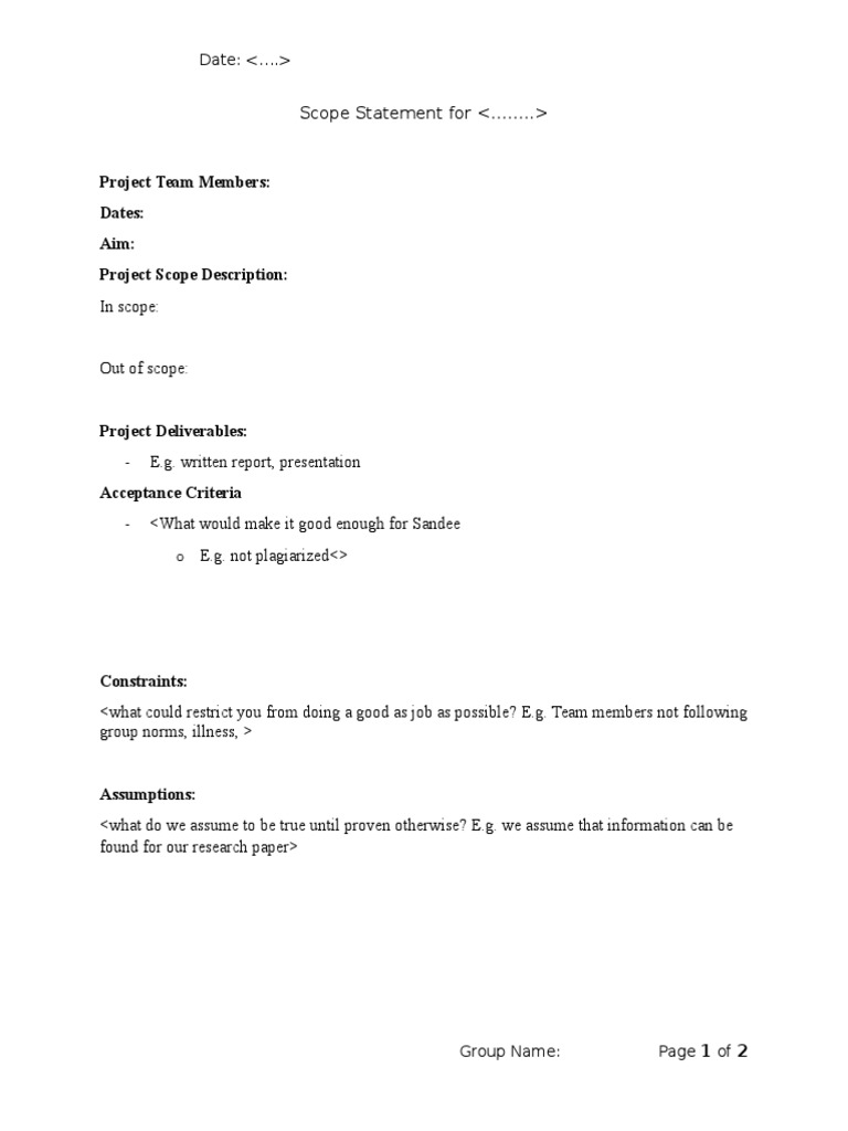 Sample Scope Statement | PDF