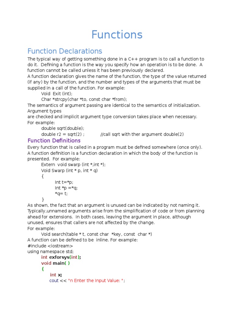 Functions: Function Declarations | PDF | Parameter (Computer Programming) | Subroutine