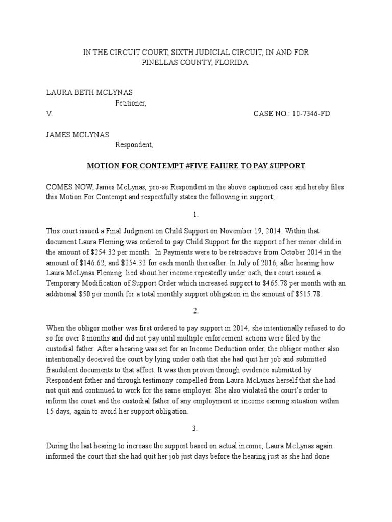 Laura Beth Fleming Motion For Contempt #Five Faiure To Pay Support ...