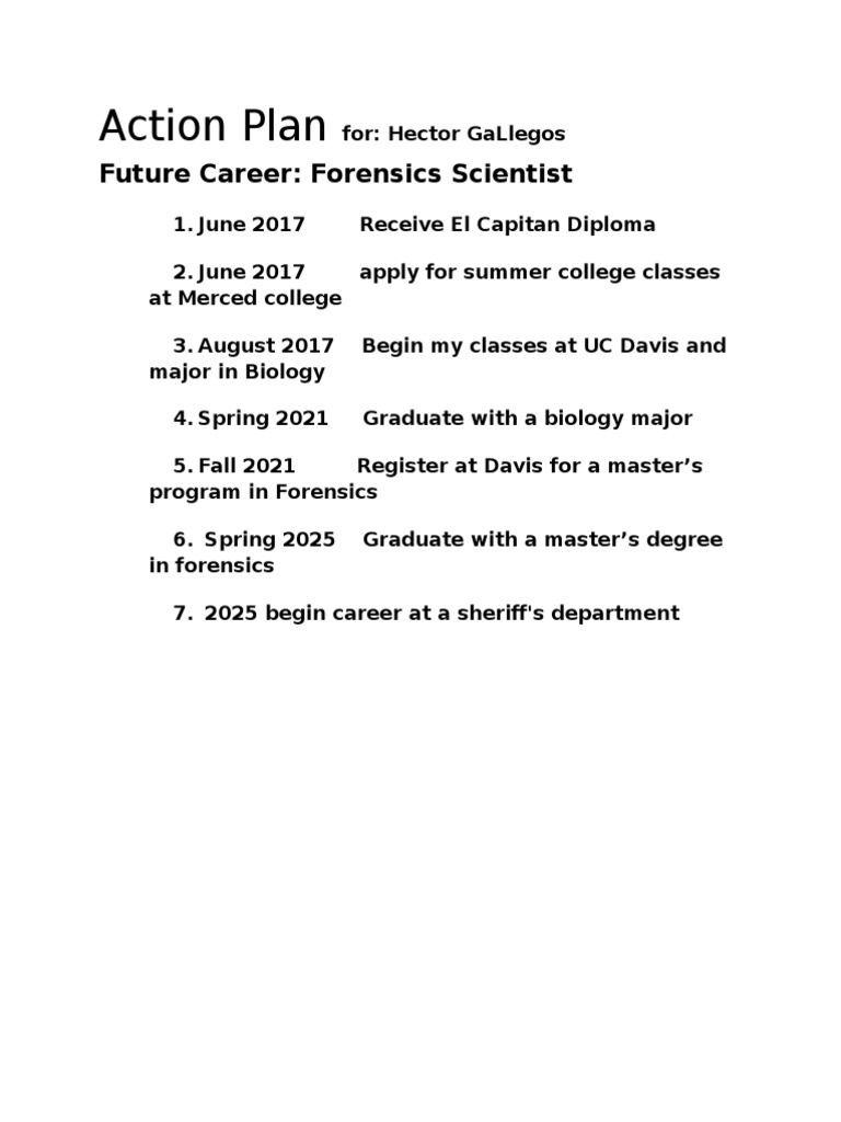 Action Plan: Future Career: Forensics Scientist | PDF