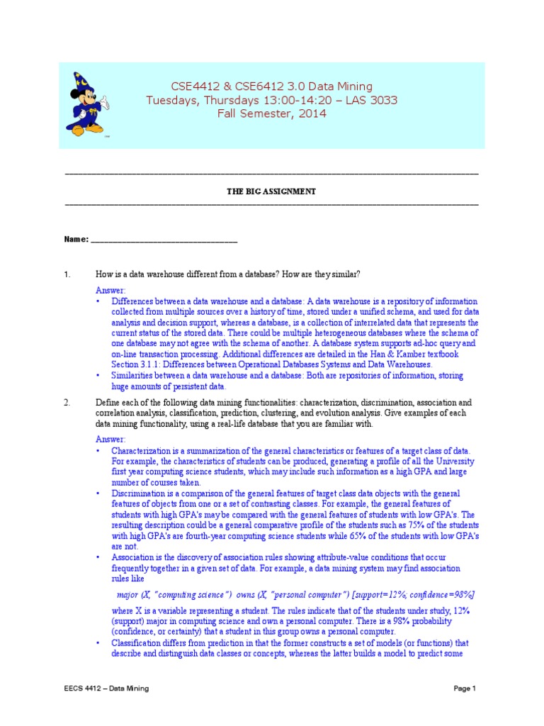 Data Mining Concepts and Techniques: Answers to Assignment Questions | PDF | Computer Data ...