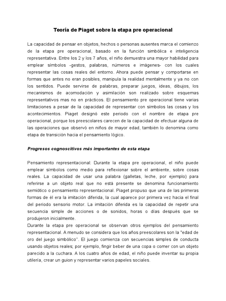 Etapa Preoperacional de Piaget | PDF | Sicología | Epistemología