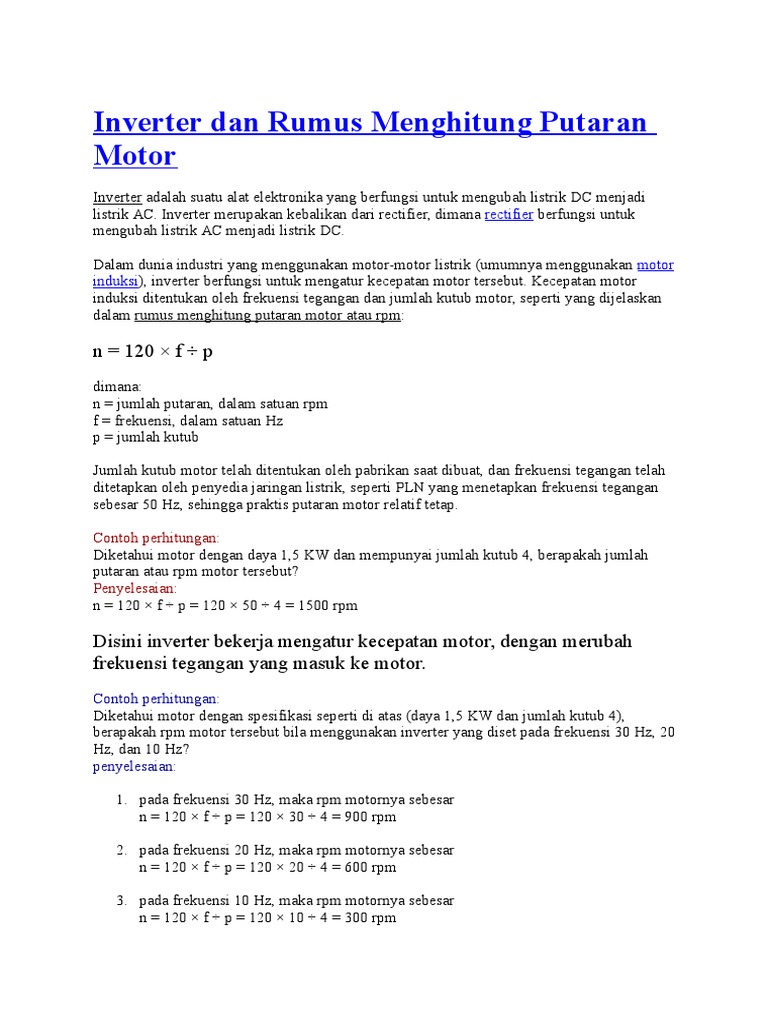 Rumus Menghitung RPM Motor Listrik | PDF | Metode & Bahan Ajar