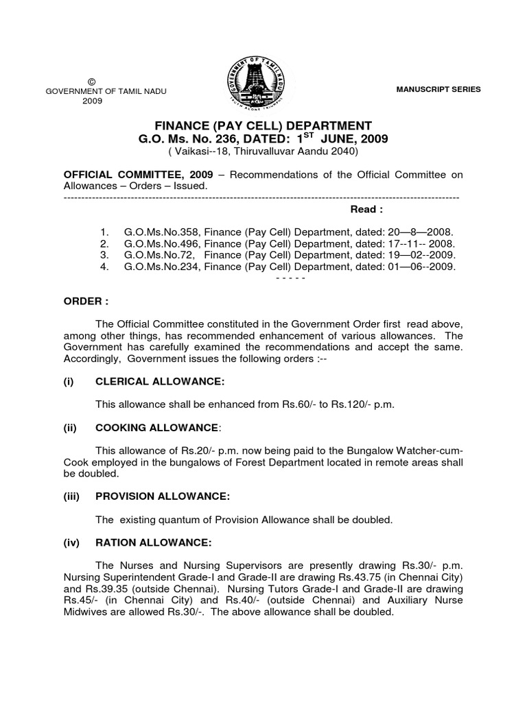 GO236 - 01.06.2009 - Finance Department (Pay Cell) | PDF | Medicine ...