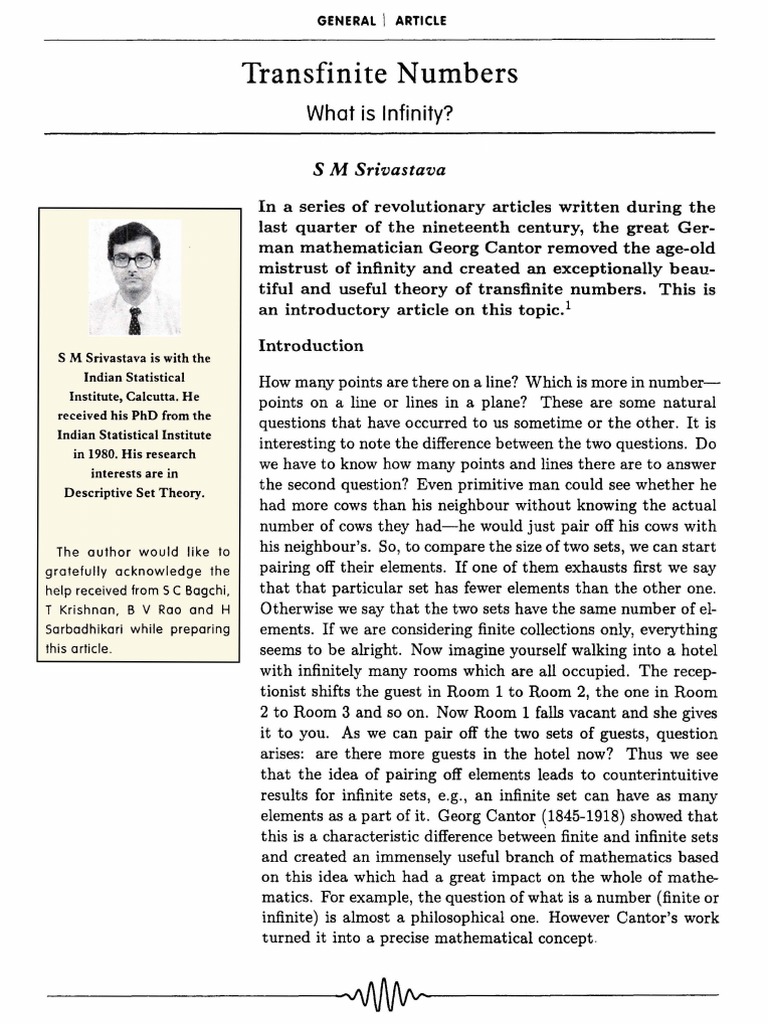 Article On Transfinite Numers | PDF | Mathematical Logic | Infinity