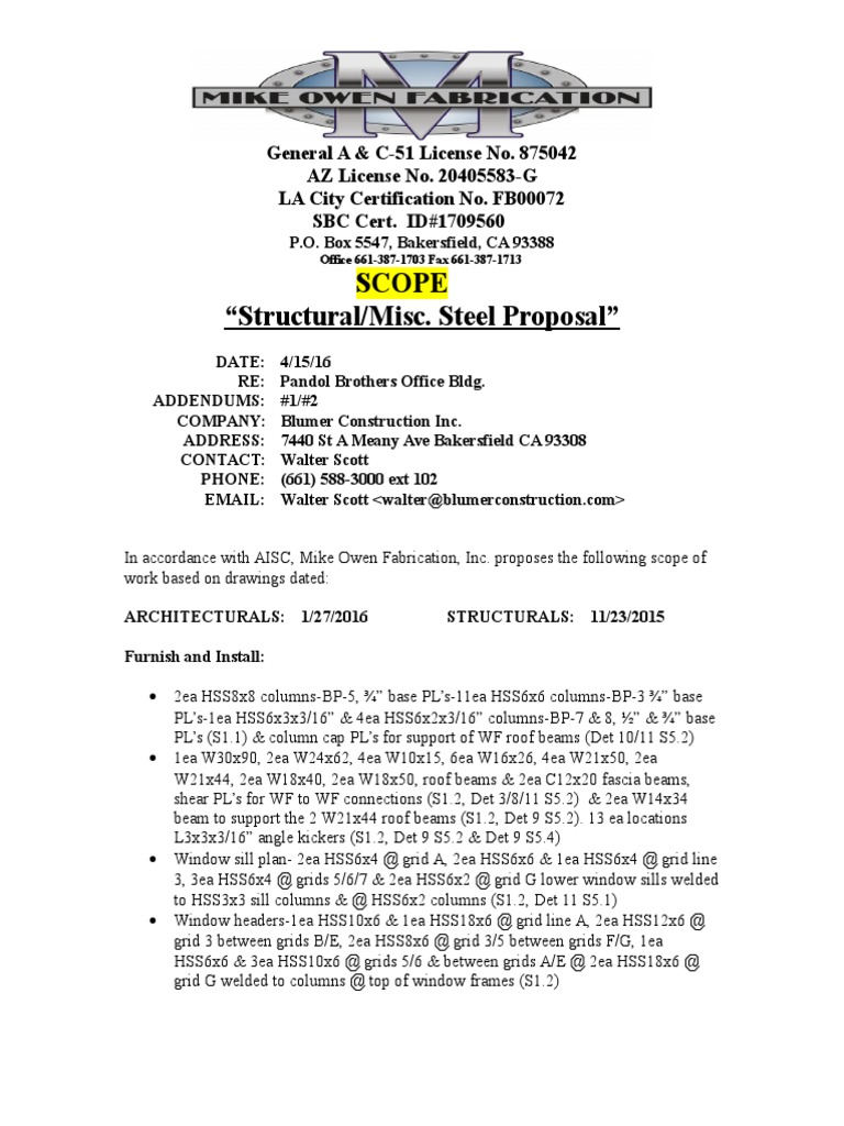 Pandol Brothers New Office Scope | PDF | Structural Steel | Civil Engineering