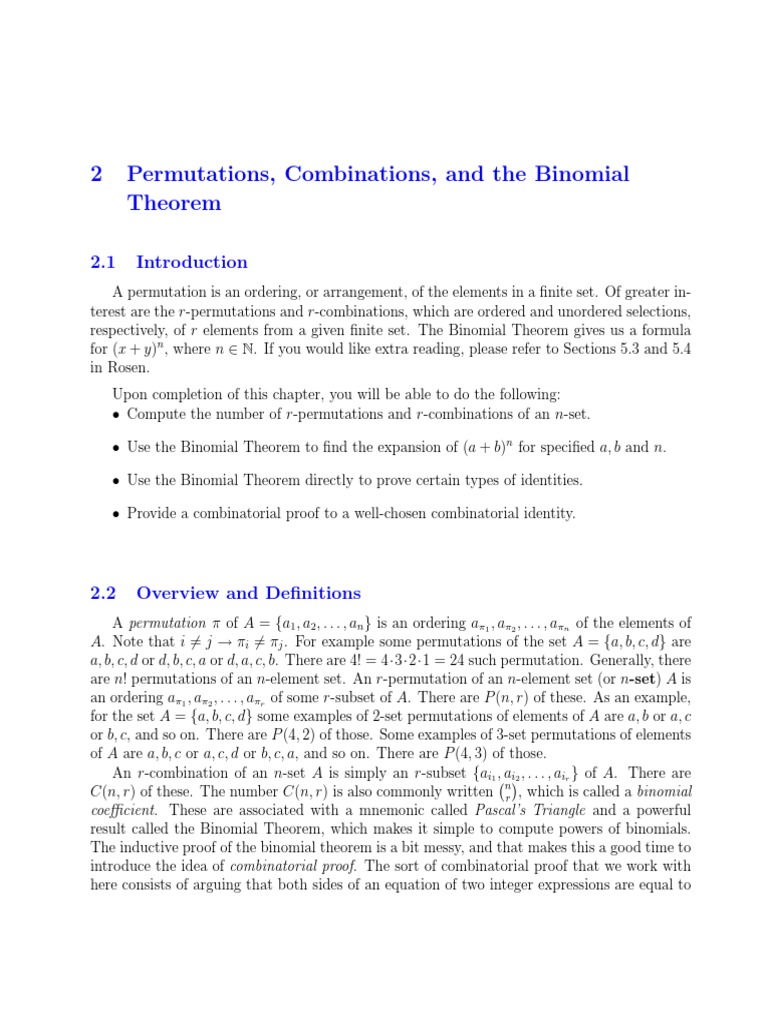 2 Permutations, Combinations, and The Binomial Theorem | PDF ...