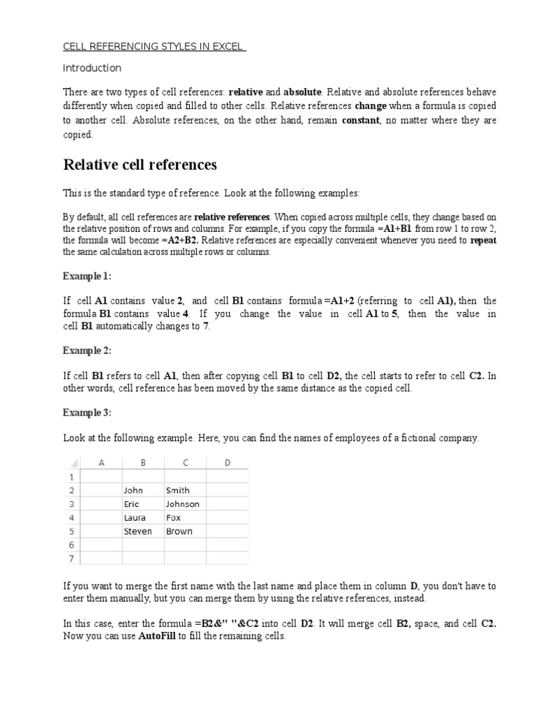 Relative Cell References: Example 1 | PDF | Spreadsheet | Computing
