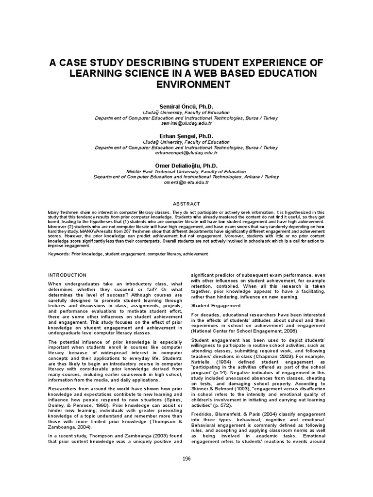 A Case Study Describing Student Experience of Learning Science in A Web ...