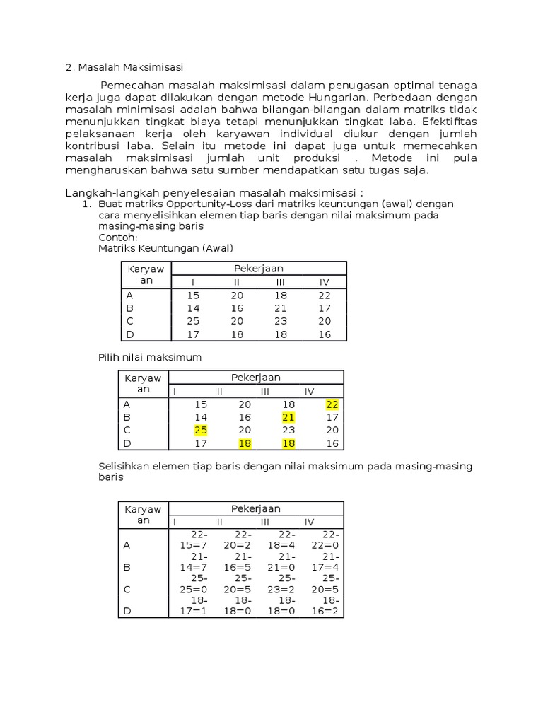 Hungarian Model Maksimisasi (Research Operation) | PDF | Metode & Bahan ...