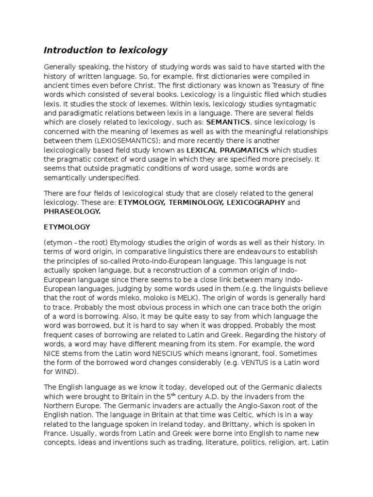 Introduction To Lexicology | PDF | Lexicology | Lexicography
