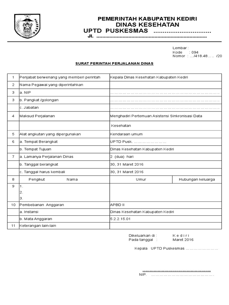 Surat Tugas & SPPD UPTD Puskesmas | PDF