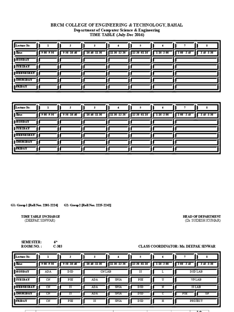 TimeTable July2016 | PDF