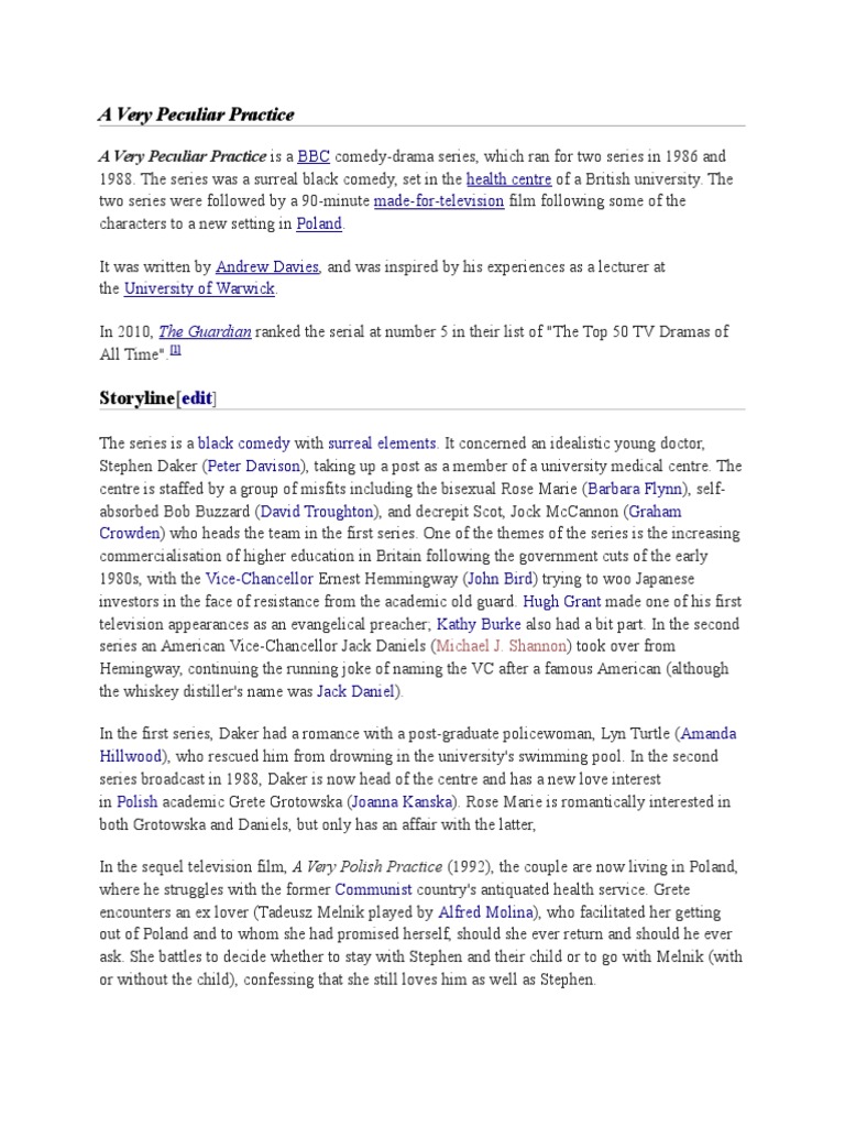 A Very Peculiar Practice Overview | PDF | Entertainment (General) | Leisure