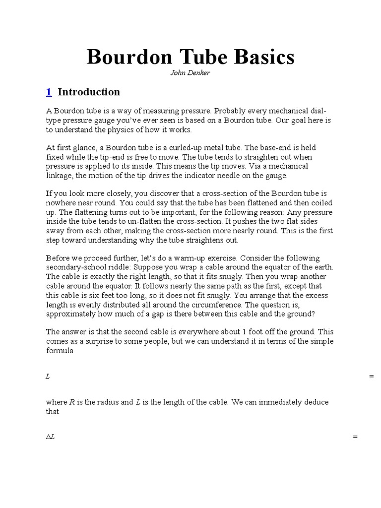 Bourdon Tube DESIGN | PDF | Pressure Measurement | Equations