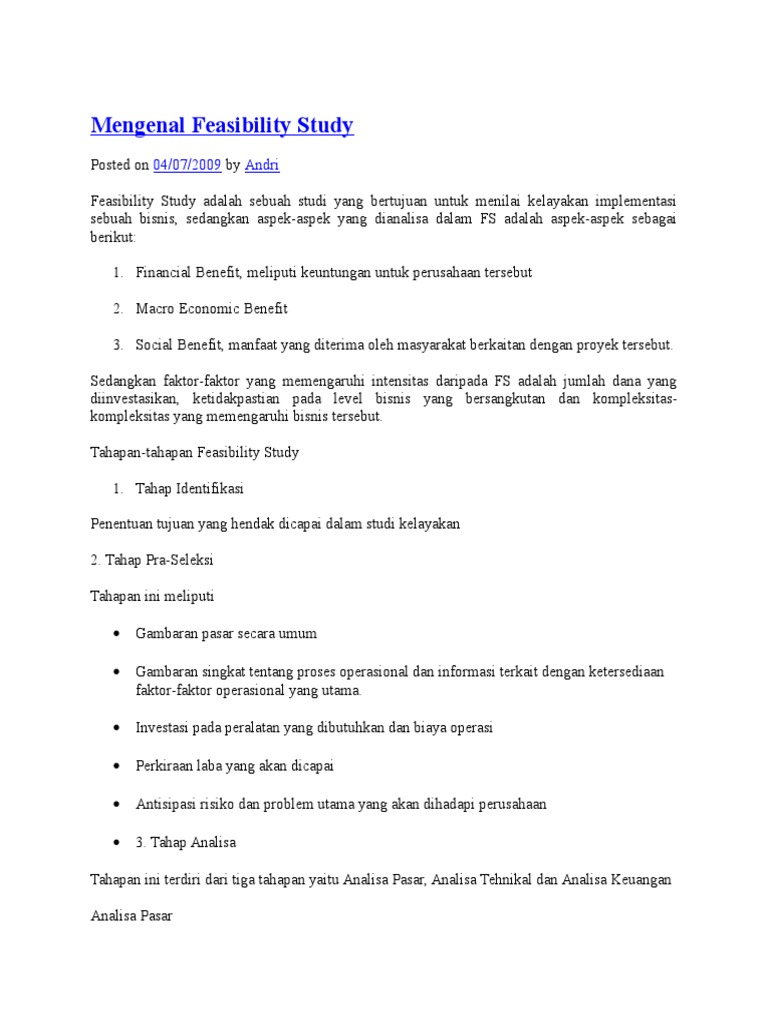 Mengenal Feasibility Study | PDF