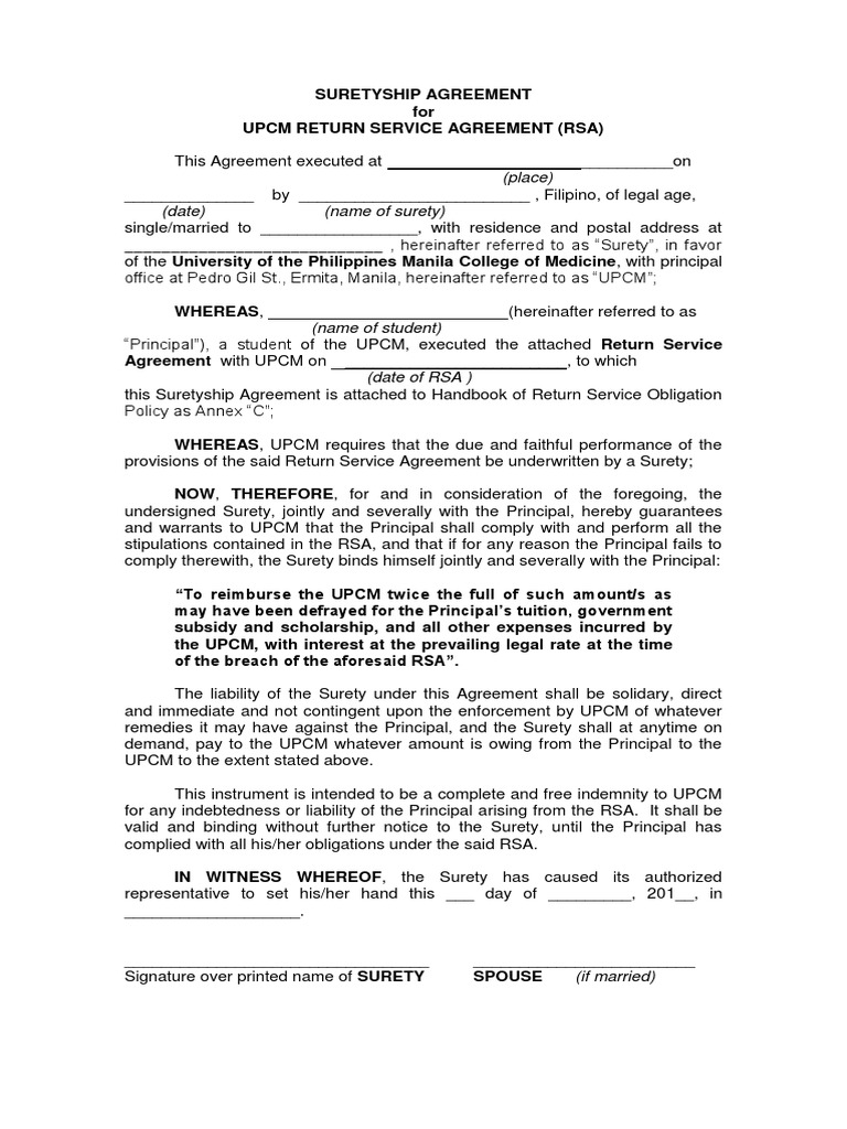 Suretyship Agreement Template