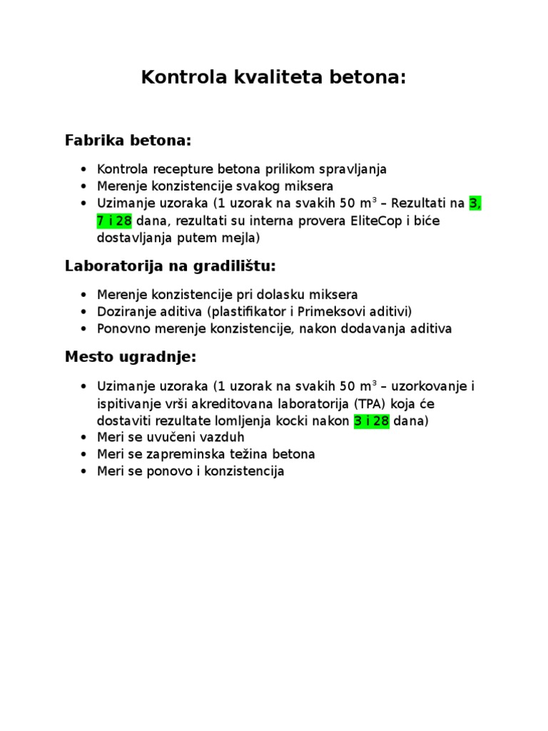 Kontrola Kvaliteta Betona | PDF