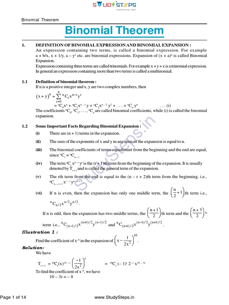 Binomial Theorem Overview and Exercises | PDF