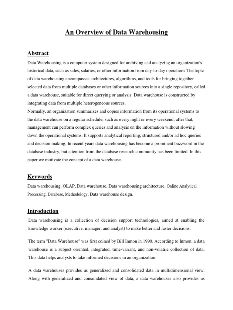 Data Warehousing Research Paper | PDF | Data Warehouse | Databases