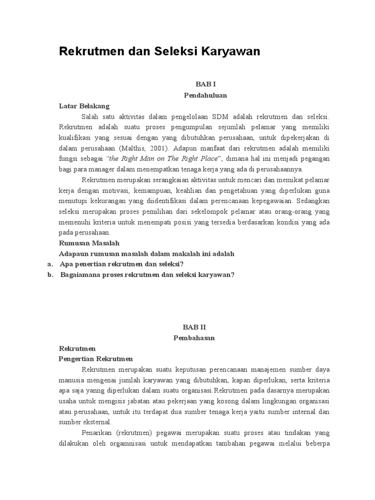 Rekrutmen Dan Seleksi Karyawan | PDF